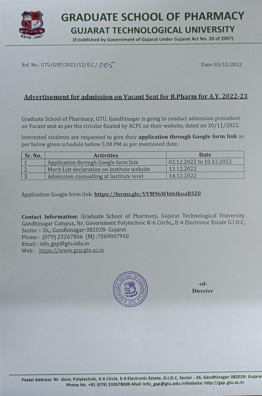Gujarat Technological University – Graduate School of Pharmacy